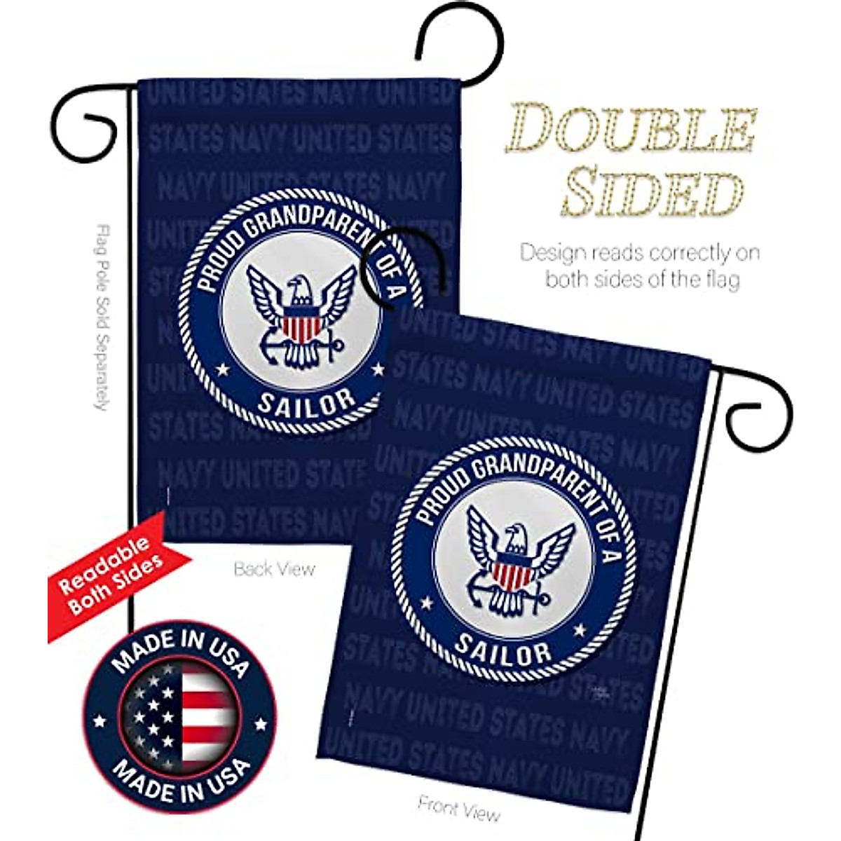 Breeze Decor Proud Grandparent Sailor Garden Flag Armed Forces Navy USN Seabee United State American Military Veteran Retire Official House Banner Small Yard Gift Double-Sided, Made in USA