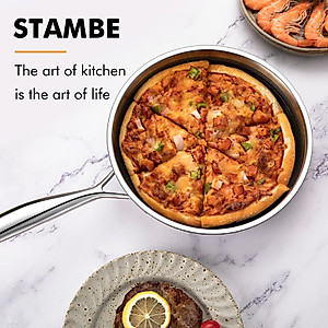 STAMBE 8" Stainless Steel Pan - TriPly Stainless Steel Frying Pans with USA Non-Stick Coating and Anti Warp Base, PFOA &PFOS Free