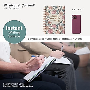 Christian Art Gifts Journal w/Scripture The Lord is My Strength Psalm 118:14 Bible Verse Pink Rose 192 Ruled Pages, Large Hardcover Notebook, Wire Bound