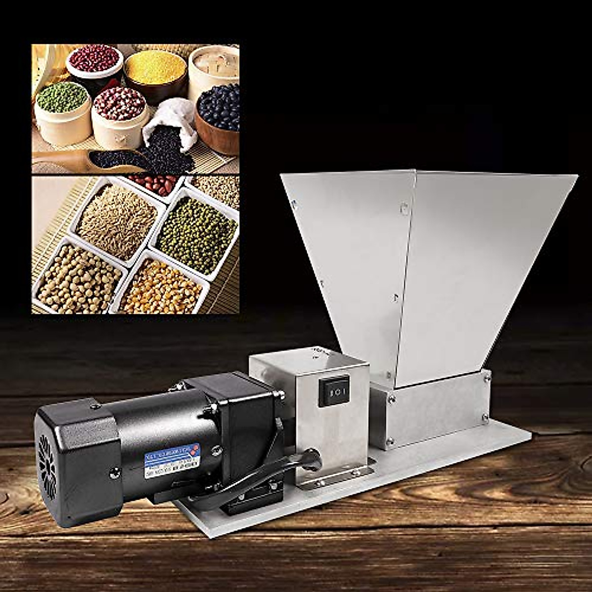 LOHISHILO 4L Electric Grain Grinder Mill Corn Grinder Barley Feed Malt Crusher Grain Mill Homebrew with Hopper 60W, 75 RPM, Steel Materialfor Rice, Corn, Grain, Coffee, Wheat