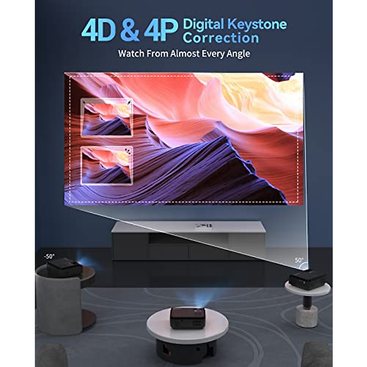 USSUNNY 5G WiFi Bluetooth Projector, 12500L/500 ANSI 1080P Native Projector 4K Supported Projector Outdoor Movies, Support 4P/4D Keystone Correction, Zoom, PPT, 300" Home Theater Video Projector