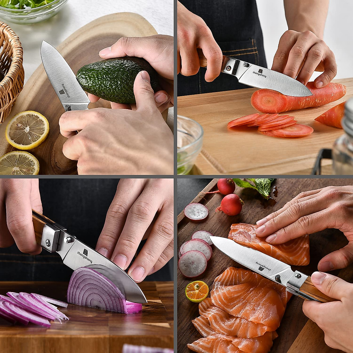 ZhengSheng 4.5" Folding Utility Knife 440A Stainless Steel Blade Natural Olive Handle Pocket Foldable Fruit knife peeling knife for Outdoor Camping Activities