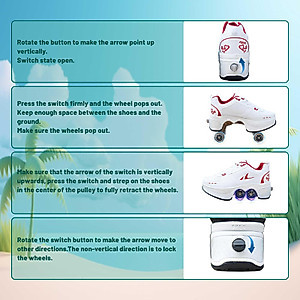 Casual Roller Skates for Girls Women, Adjustable Deformation Skates for Boys Men, Outdoor Sports Roller Skates with 4 Wheels Can Be Hidden, Perfect Skating Beginners Gift