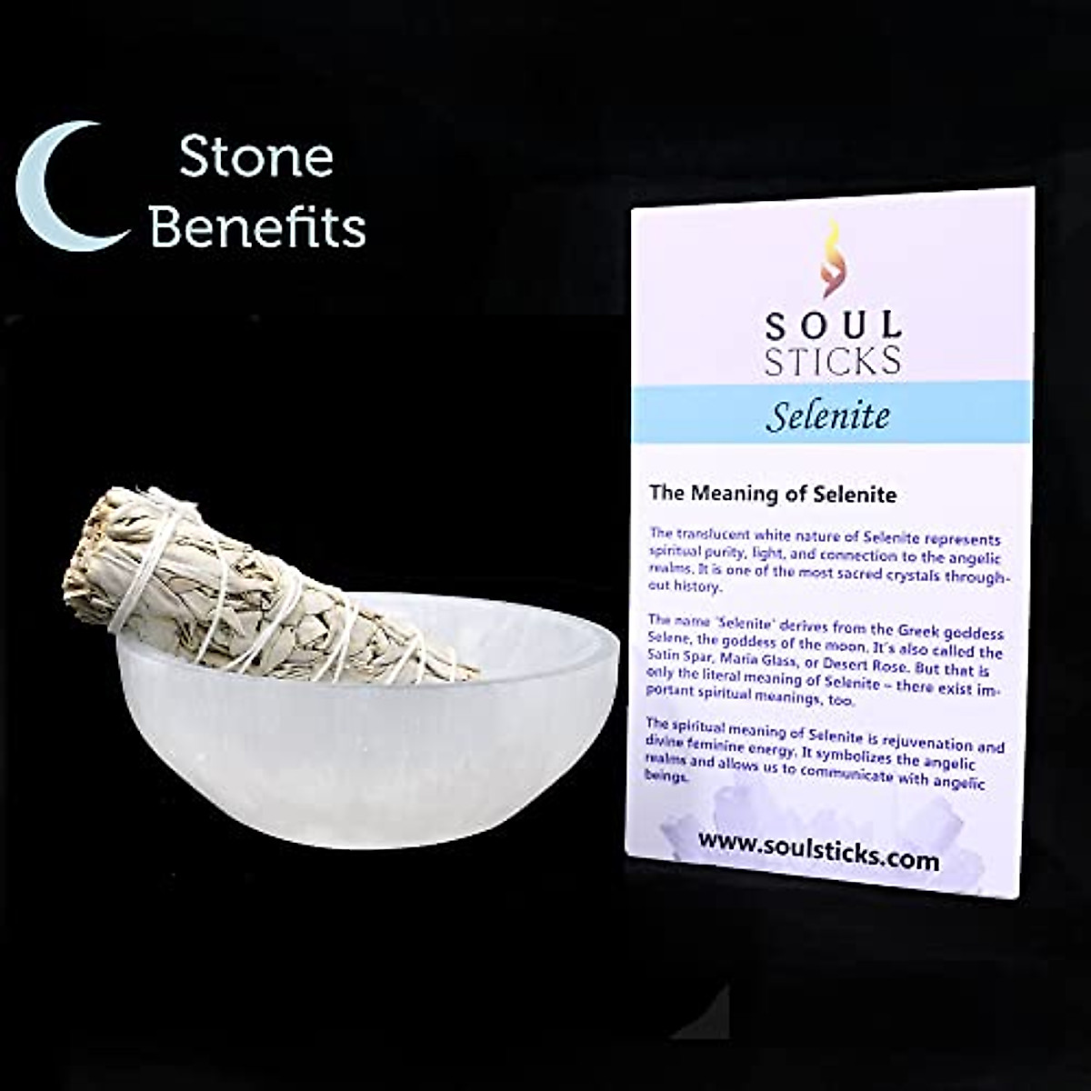 Soul Sticks Selenite Crystal Bowls for Smudging, Healing, Recharging Crystals | Pure Selenite Smudge Bowl & Crystal Charging Station Ethically Sourced in Morocco (5 Inch (Pack of 1))