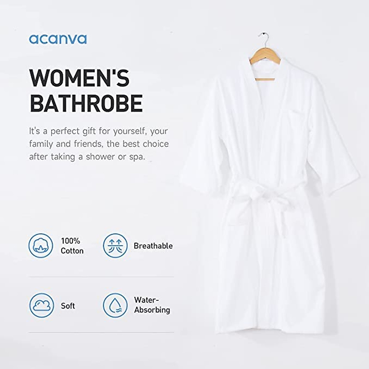 Acanva Women's & Men's Terry Robe Plush Cotton Spa Kimono Bathrobe