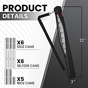 LNX Golf Cooler Sleeve by Checkpoint 30 | Keep Cans Cold up to 6 Hours | Insulated, Convenient, and Stylish | for Golf, Camping, and Outdoor Activities | Stores up to 6 Cans | Jet Black