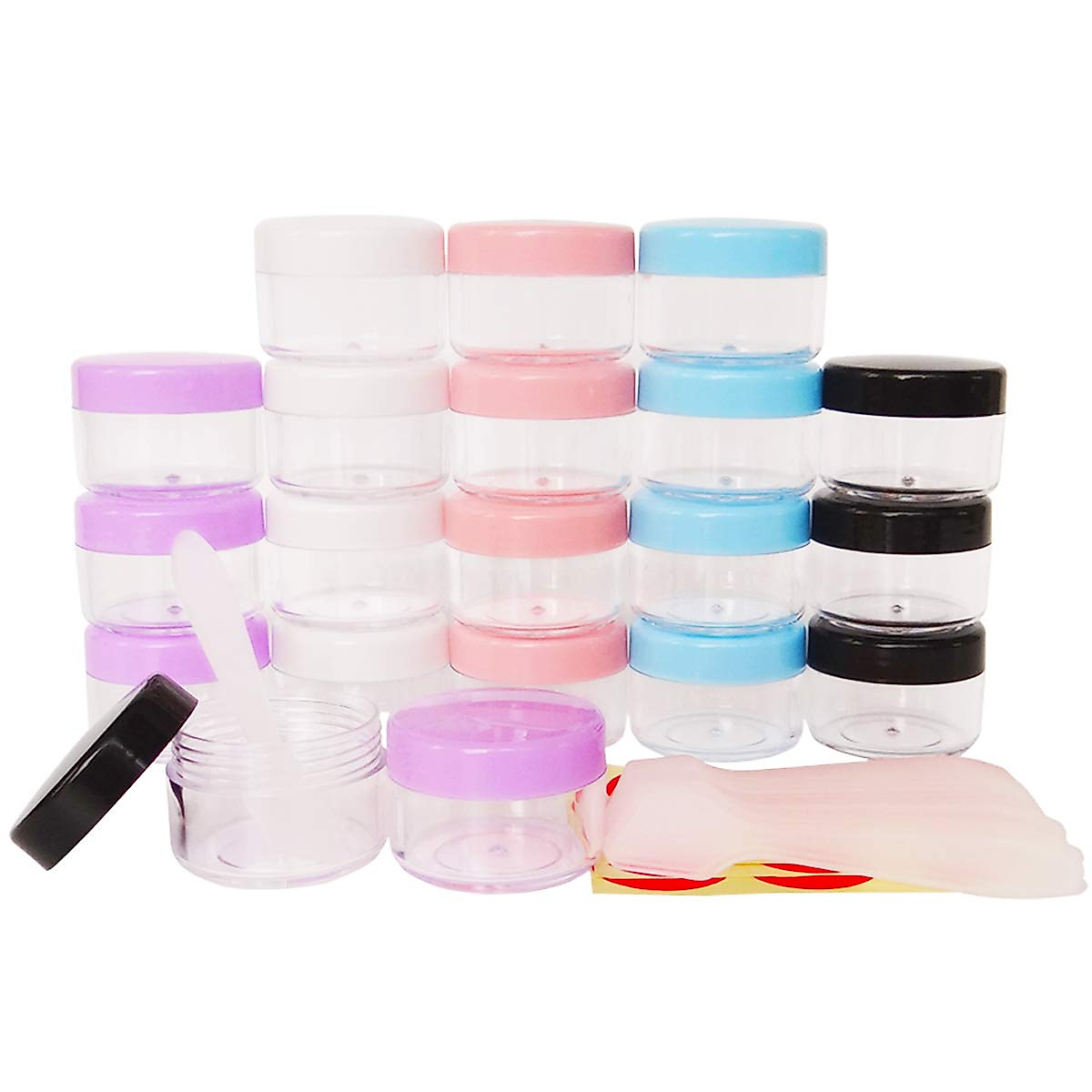 Wopanxye 20pack 15ml Makeup Sample Jars, BPA Free, Small Empty Cosmetic Container, Plastic Round Pot Screw-up Cap Lid, Travel 15g Jar for Lip Gloss Scrubs Salves Ointments Facial Creams Bath Lotions