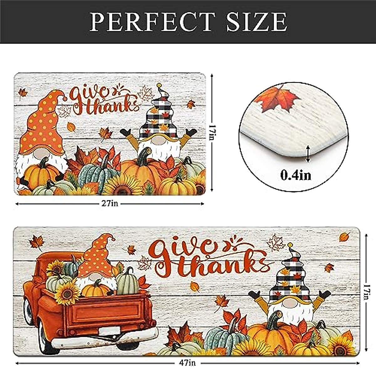 Bsmathom Anti Fatigue Kitchen Rug Set of 2, Cushioned Non Slip Kitchen Rugs and Mats, Pumpkin Kitchen Mats for Floor Set, Waterproof Kitchen Rug Runner Floor Mats for Home Kitchen