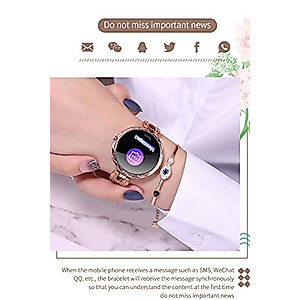 Rose Gold Smart Watch for Women，Ladies Smart Bracelet with Diamonds Stainless Steel Wristband, Elegant Fitness Tracker Pedometer Calorie Sleep Tracking Full Touchscreen for iOS Android Phones