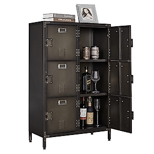 Metal Storage Cabinet, Storage Locker Employees Locker with 6 Doors, 47" Height Steel Cabinet with Lockable Doors, Storage Cabinet with Adjustable Feet for Home Office Gym.