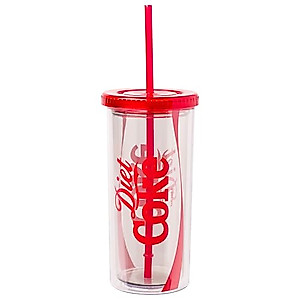 Silver Buffalo Coca-Cola Diet Coke Logo 20oz Plastic Tall Cold Cup with Lid and Straw