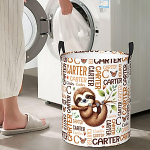 Personalized Laundry Sloth Hamper Basket,Custom Sloth Gifts with Name,Sloth Laundry Basket,Oxford Fabric Clothes Hamper With Handles For Bathroom Bedroom,Dormitory Room,Laundry Room,Medium
