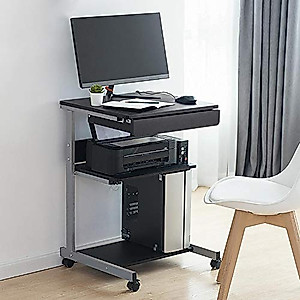 Yaheetech Mobile Computer Desk Cart, Small Rolling Laptop Desk PC Table Workstation with Drawer and Printer Shelf, Writing Desk Table for Small Space/Home Office