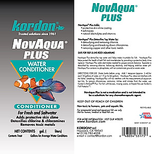 Kordon NOVAQUA Plus - Freshwater & Saltwater Aquarium Water Conditioner – Instantly Detoxifies Chlorine, Chloramines, & Heavy Metals, Replaces Fish Slime Coat, Reduces Fish Stress, 16 Ounces