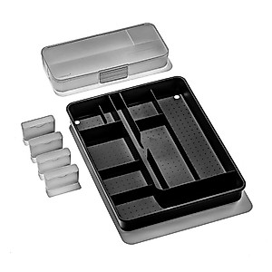 madesmart Junk Drawer Organizer Ultimate Tray-CARBON COLLECTION Multi-Purpose, Portable Top Case & Lidded Bins, Non-Slip Feet & BPA-Free, Large