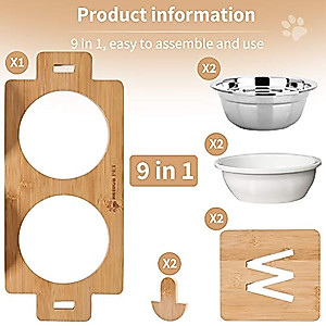 BINGBING Raised Pet Bowl for Cats and Small Dogs, Adjustable Elevated Dog Cat Food and Water Bowl Stand Feeder with Extra Stainless Steel Bowls (Small to Medium with 4 Bowls)