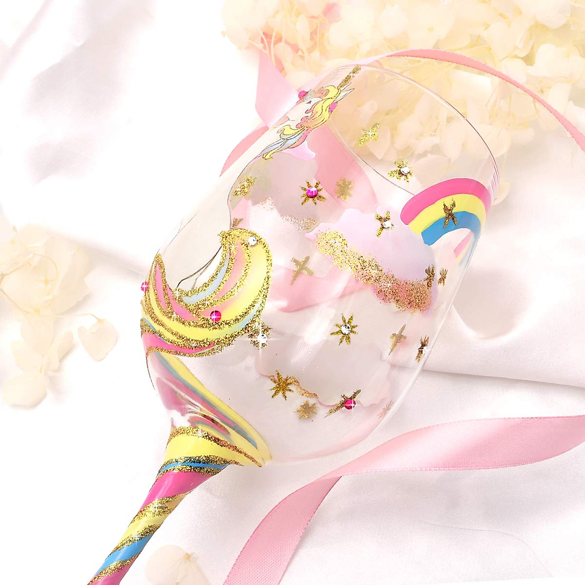 NymphFable Hand-painted Wine Glass Unicorn Gift for Adult Women Novelty Gift for Birthdays,Weddings,Valentine's Day,15 oz