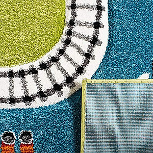 SAFAVIEH Carousel Kids Collection 5'3" x 7'6" Green / Ivory CRK192Y Neighborhood Nursery Playroom Area Rug