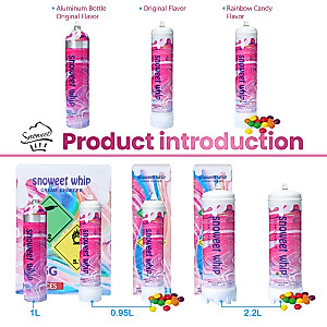 Snoweet Whipped Cream Chargers Sturdy Base Steel Whipped Cream Tanks 0.95L 615 Gram Whipped Cream Canisters with 1 Nozzle(Unflavor-2 cylinders)