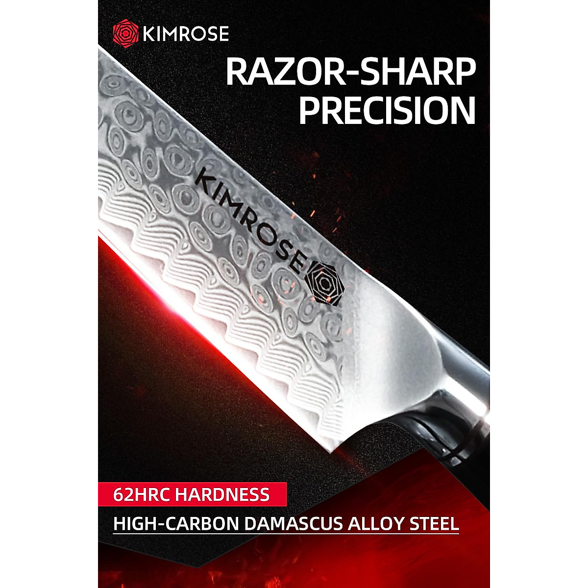 KIMROSE Damascus Utility Knife - 5 inch - 67 Layers 10Cr15CoMoV Alloy Steel - Black G10 Handle - Razor Sharp Kitchen Knife - Petty Knife, Paring - Magnetic Sheath - Gift Box