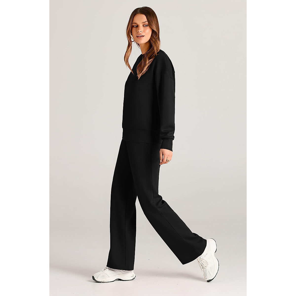 PRETTYGARDEN Women's 2 Piece Outfits Tracksuit Long Sleeve Pullover Tops And Long Pants Jogger Sets Sweatsuits (Black,Large)