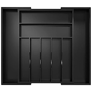 Utensil Organizer Silverware Drawer Organizer - Bamboo Expandable Cutlery Tray with Dividers for Utensil Holder Office Storage Makeup Desk Drawer Tool Organization W13.5"-19.5" x L17.5" x H2.5"(Black)