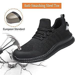 Steel Toe Shoes for Men and Women Comfortable Lightweight Work Safety Shoes Puncture Proof Slip Resistant Indestructible Sneakers Construction Work Utility Shoes Black M6.5