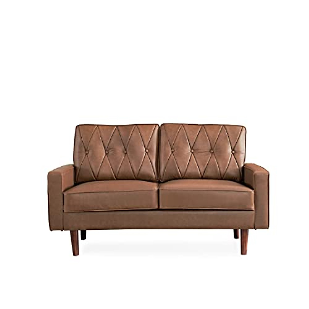 Container Furniture Direct Modern Style Faux Leather Loveseat with Elegant Round Tapered Legs and Button Tufted Backrest Perfect for Living Room, Bedroom or Home Office, 57.5’’ Wide, Brown