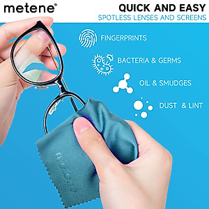 Metene 15 Pack Microfiber Cleaning Cloths (6"x7") in Individual Vinyl Pouches | Glasses Cleaning Cloth for Eyeglasses, Phone, Screens, Camera Lens and Other Delicate Surfaces Cleaner (Blue)