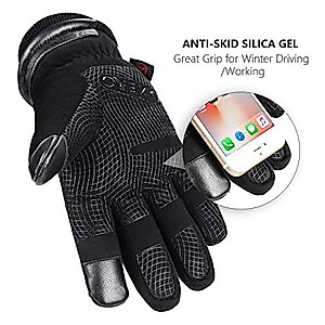 OZERO Insulated Work Gloves for Men Waterproof and Touch Screen Fingers Warm Cotton in Cold Weather Winter Black XL