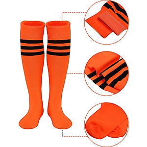 SATINIOR 4 Pairs Colorful Striped Neon Thigh High Socks Witch socks Soccer Socks for Women(Pink, Yellow, Green, Orange)