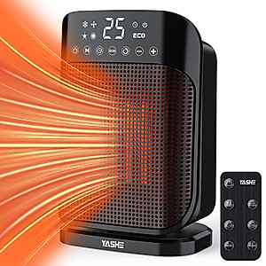 YASHE Space Heater, 1500W Portable Electric Heater for Indoor Use with Thermostat, 75° Oscillation, Digital Display, Remote Control, 24H Timer, ECO Mode, Fast Ceramic Heating for Home, Office, Bedroom