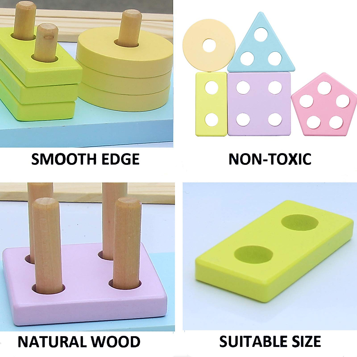 KIDS TOYLAND Wooden Toys for Toddlers 1-3, Shape Sorter Montessori Stacking Toys Educational Recognition Puzzle Stacker, Early Preschool Learning Gifts for 1 Year Old Girls Boys