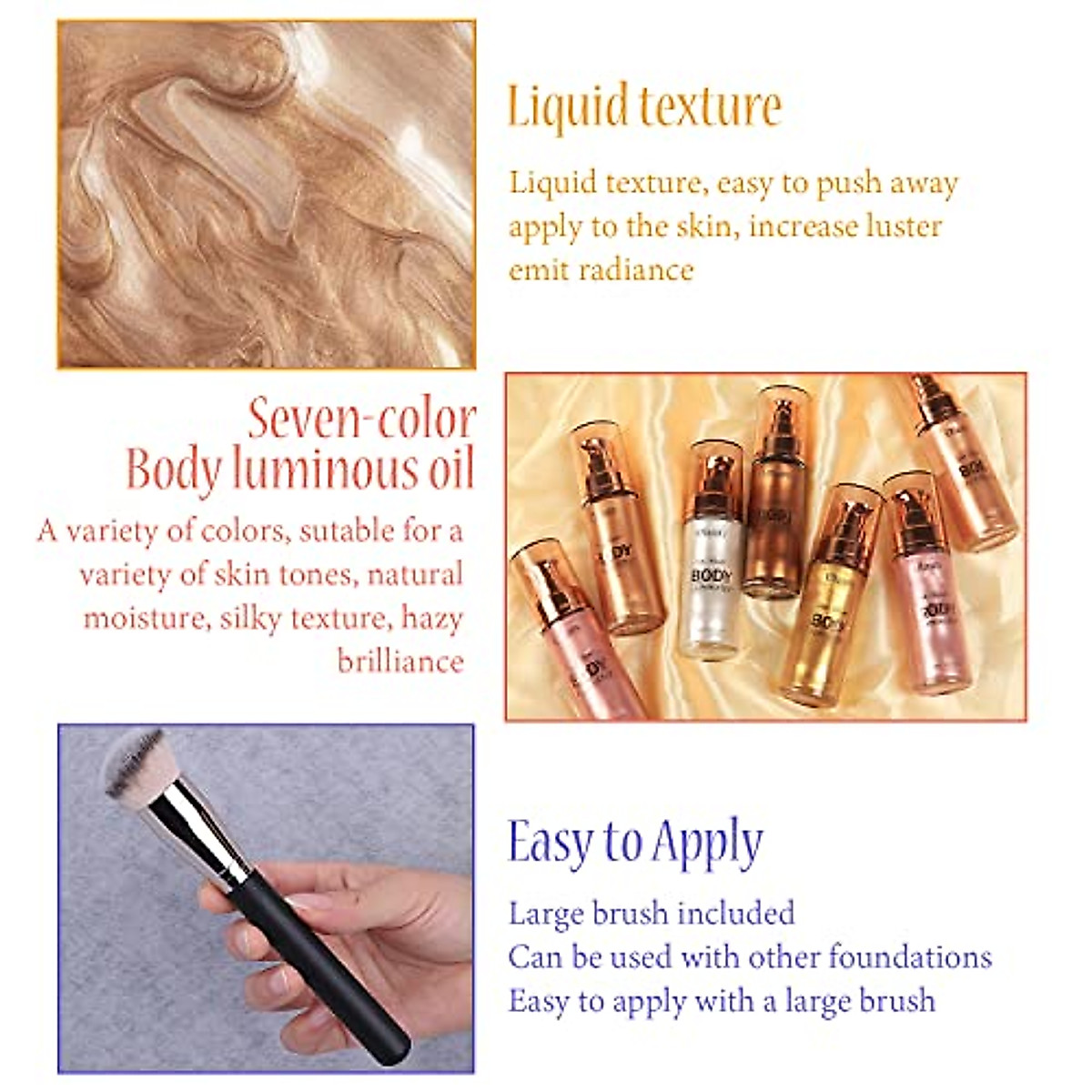 Liquid Body Luminizer, Bronze Highlighter All In One Makeup Illuminator, Smooth Shimmer Body Oil Glow Waterproof For Face & Body, Long Lasting Moisturizing (#03 Glistening Bronze)