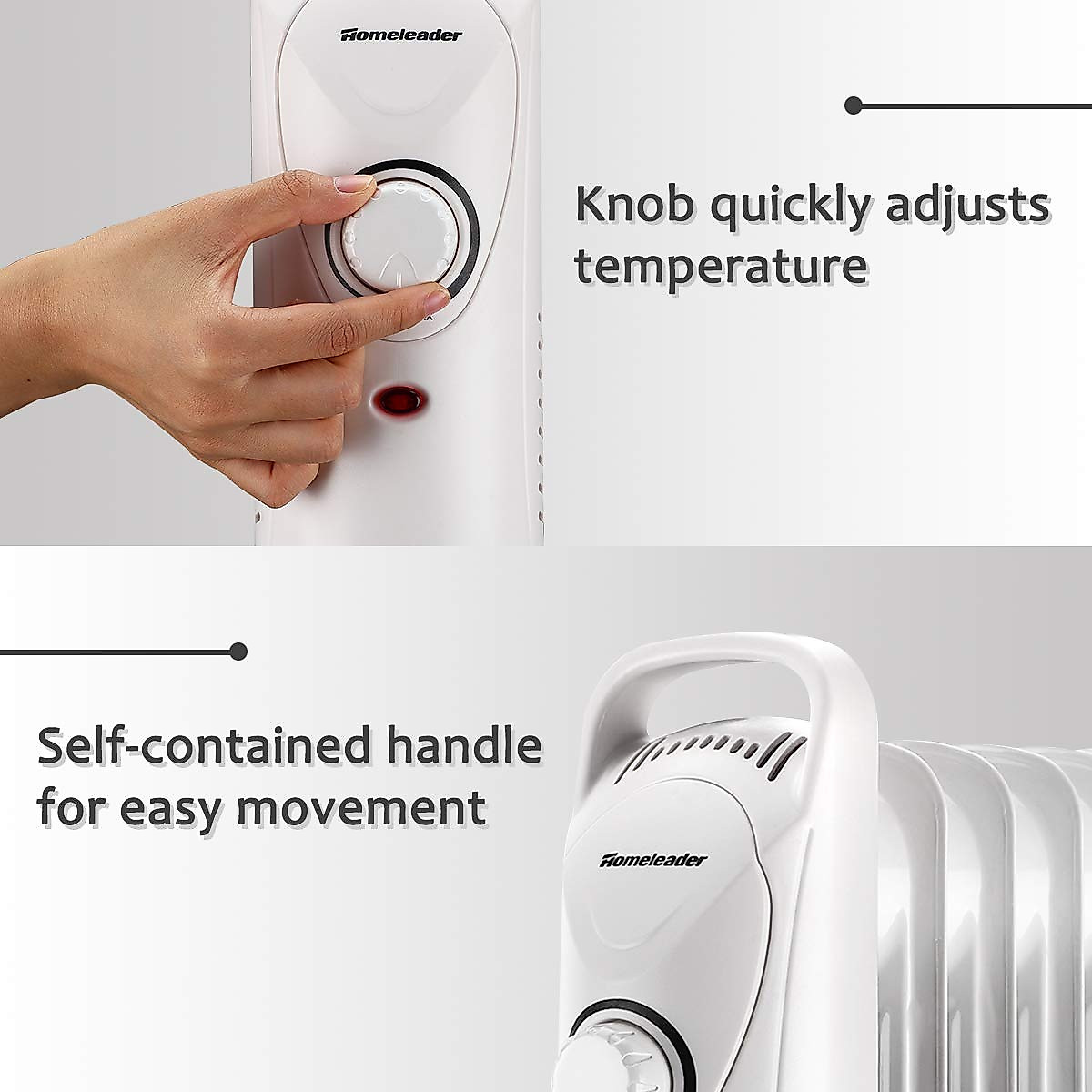 Homeleader Mini Oil Filled Heater, Portable Space Radiant Heater with Adjustable Thermostat, Electric Personal Heater with Overheat Safety, for Home and Office, 700W, White