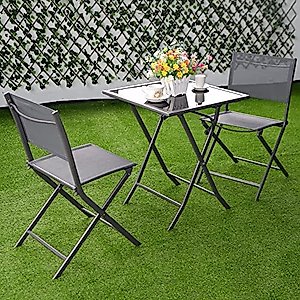 LIRUXUN 3 Pcs Bistro Set Garden Backyard Table Chairs Outdoor Patio Furniture Folding Square Table