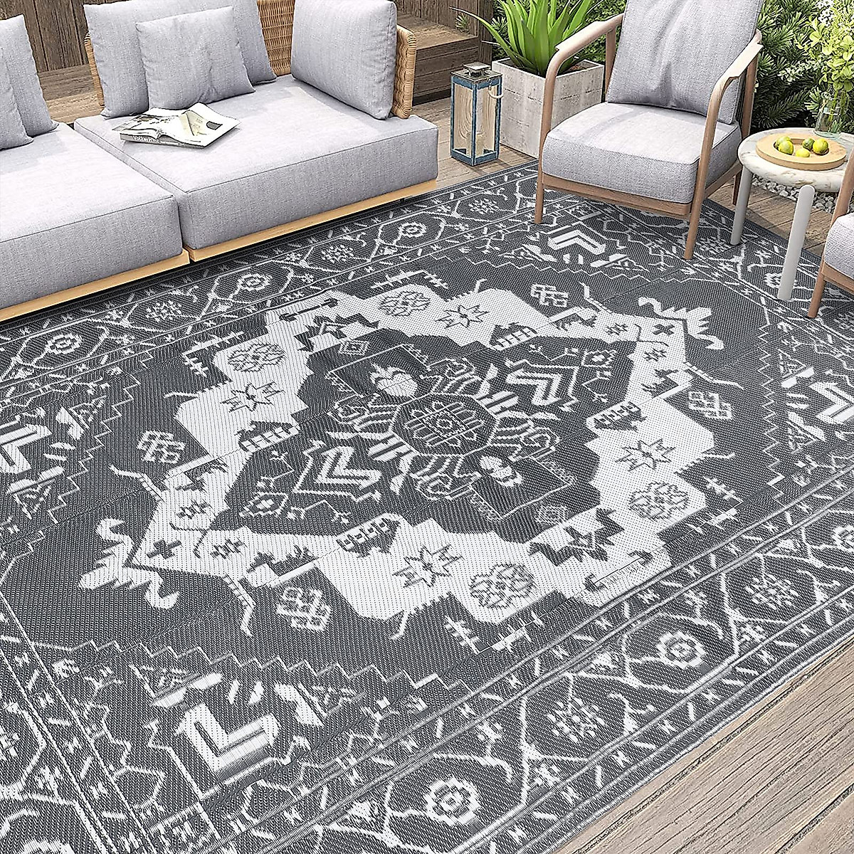 Pauwer Waterproof Outdoor Rug 9'x12', Reversible Outdoor Plastic Straw Rug, Outdoor Patio Rug for Camping, Outside RV Mat, Indoor Outdoor Rugs Carpet for RV, Picnic, Backyard, Deck, Balcony, Porch