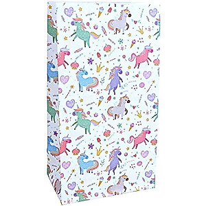Unicorn Favor Bags - 24-Count Magical Pattern Design Printed on Kraft Paper Goodie Gift Bags - Treat Bags and Party Supplies for Theme Party, Kids Birthday, Party Favor - 9.5" x 5.5" x 3.25"