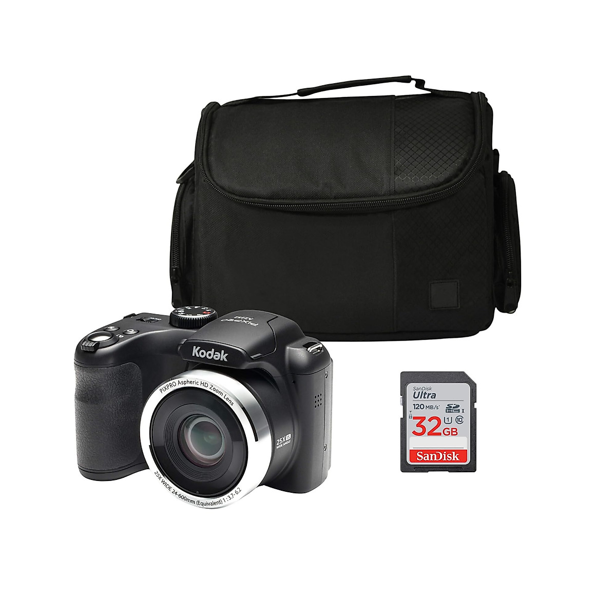 Kodak PIXPRO AZ252 Astro Zoom 16MP Digital Camera (Black) with 16GB SD Card and Case Bundle (3 Items)