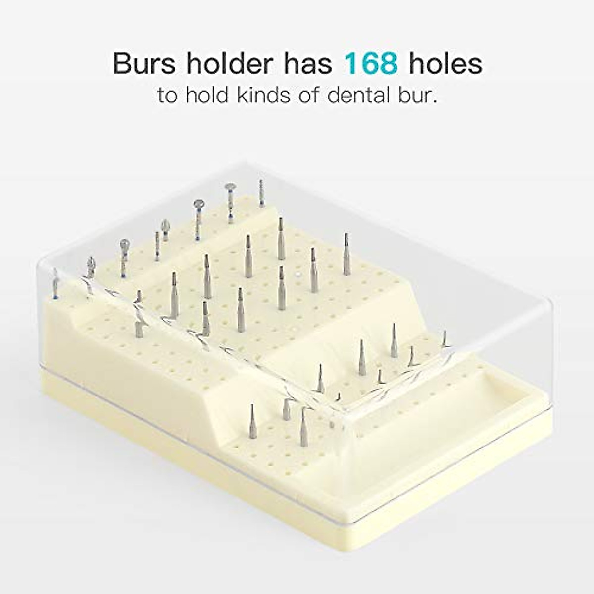 168 Holes Dental Bur Holder Box with Cover and Drawer, Burs Block Station Organizer Case for Bur, Plisher, File - Durable and Sturdy