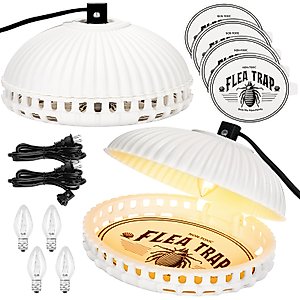Flea Trap, 2 Pack Sticky Flea Traps for Inside Your Home with 4 Sticky Discs & 6 Bulbs, Shell Shape Electric Flea Light Killer Bed Bug Trap, Natural Indoor Pest Control for Home, Safe to Pet & Child