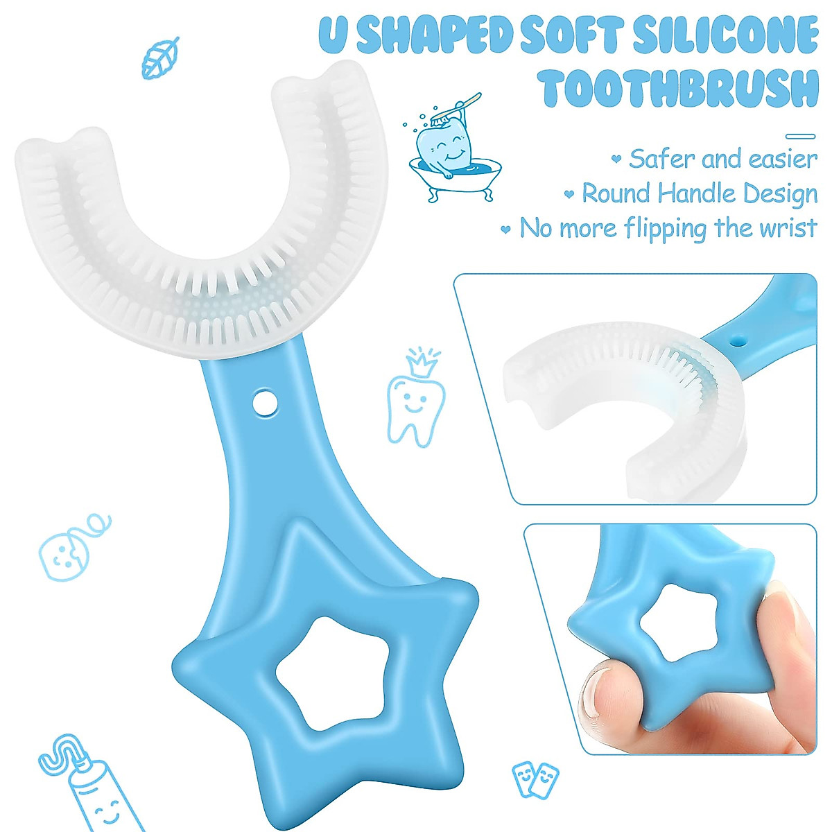 CHENGU 10 Pieces Kids Toothbrushes Manual U Shaped Toothbrush Soft Silicone Kids U Toothbrush Cleaning Style Toothbrush Whole Mouth Tooth Brush for Toddlers and Children (Blue,Fresh Style)