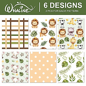 Whaline 12 Sheet Baby Shower Wrapping Paper Jungle Safari Wildlife Gift Wrap Paper Folded Flat Elephant Giraffe Lion Art Paper for DIY Craft Party Decor Wrapping Supplies