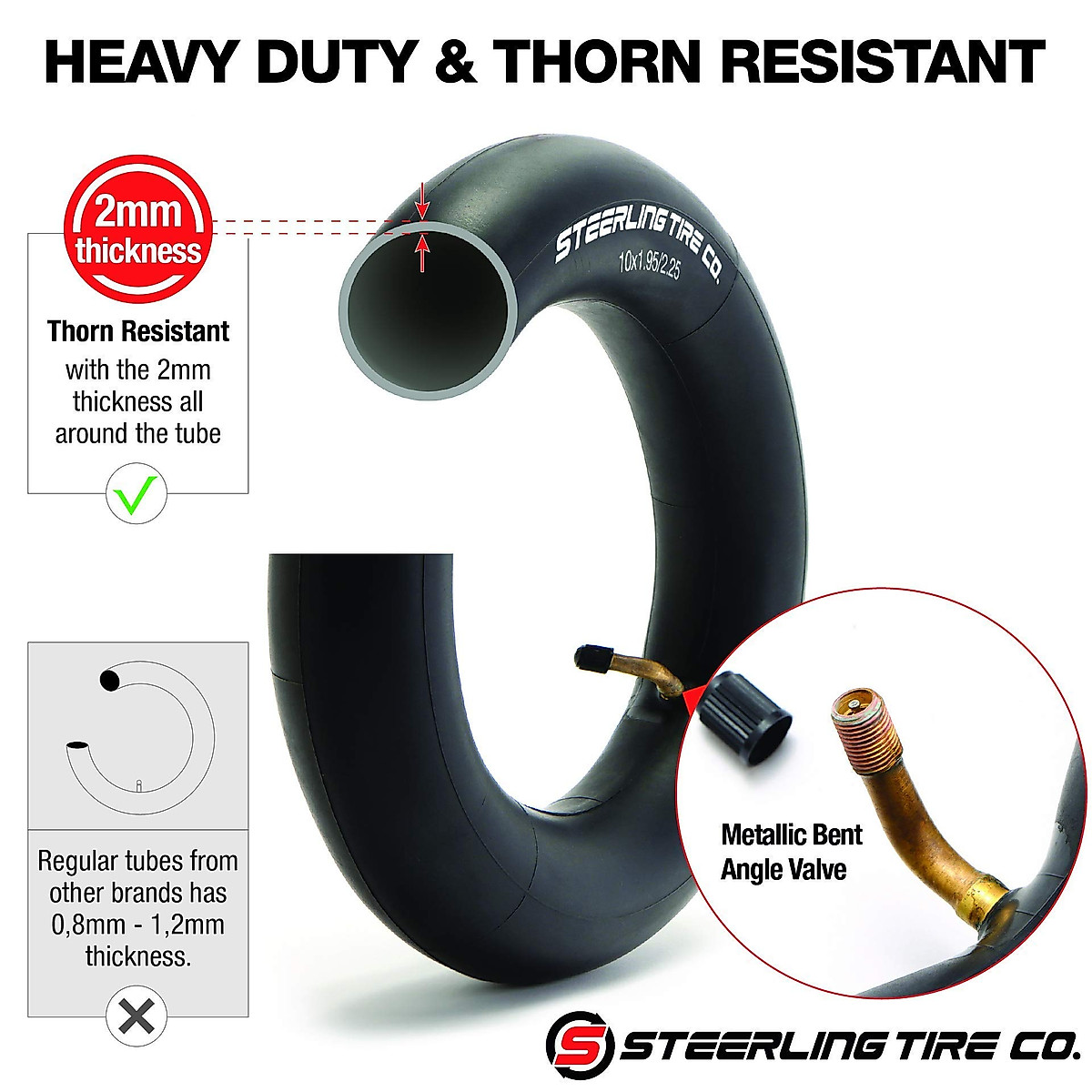 [2-Pack] 10x2 Heavy Duty Thorn Resistant 10" x 1.95/2.25 Inner Tire Tube for Bike Schwinn Trike Roadster, Tricycle, BoB Revolution Motion & More - Steerling Tire Co.