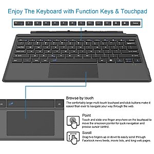 Arteck Microsoft Surface Pro Type Cover, Ultra-Slim Portable Bluetooth Wireless Keyboard with Touchpad Built-in Rechargeable Battery