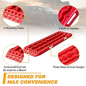 LILYPELLE Off Road Traction Boards, 2PCS Recovery Tracks Traction Mat for 4x4 Vehicle Truck SUV Car Offroad Sand Snow Mud Emergency Tire Traction Pads, Red