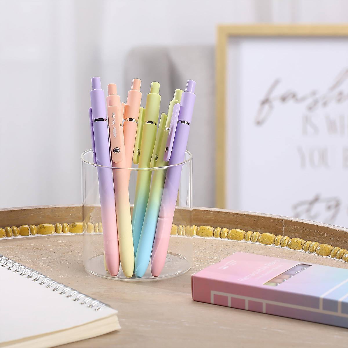 Mr. Pen- Retractable Gel Pens, 6 Pack, Gradient Color Barrels, Black Gel Pens, Fast Dry, Gel Pens Fine Point 0.5mm, Retractable Pens, Cute Pens, Gel Ink Pens, Aesthetic Pens for Journaling