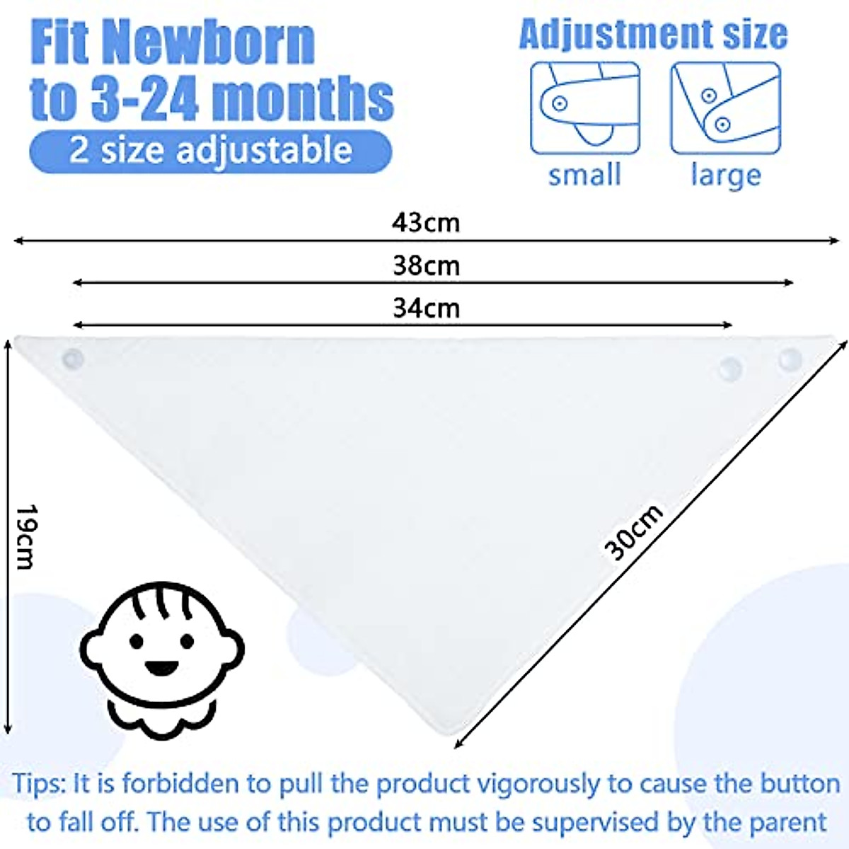 30 Pcs Muslin Baby Bibs White Bandana Drool Unisex Girls Boys Triangle Bibs Soft Absorbent Solid Colors Adjustable Newborn Bibs Set for Baby Infants Toddlers Teething Drooling Feeding