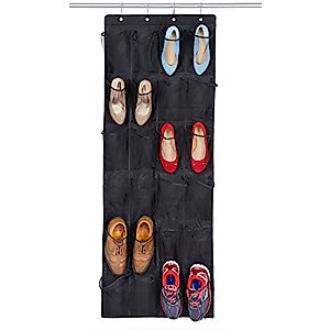 Bilpa Shoe Organizer, Over The Door Hanging Closet Rack | 24 Large Mesh Pockets Fit Up to Size 14 | Strong Metal Hooks | Sturdy Black Fabric Holder| Perfect Storage for Trainers, Boots, Sandals
