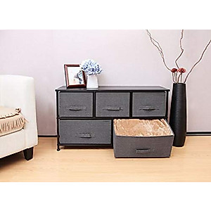 East Loft Extra Wide Dressers for Bedroom Cheap Closet Dresser for Nursery - Storage Dresser with 5 Fabric Drawers - Easy Assembly Small Dresser for Closet Kids Clothes Organizer (Charcoal)